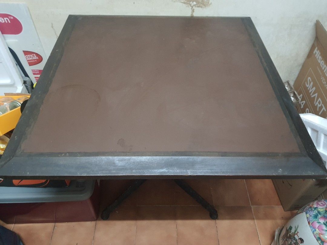 Solid Thick Wood Square Table with Metal Leg, Furniture & Home Living ...