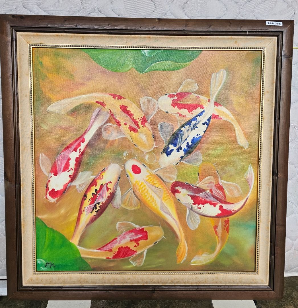 YB38AA Lukisan Hiasan Ikan 9 Koi Fish Oil Painting Feng Shui Art With ...