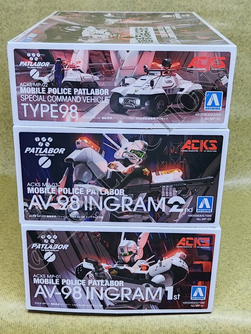 100%全新未使用 現貨 三款共3盒 //ACKS MP-01 02 03// AOSHIMA 1/43 SCALE PATLABOR THE MOVIE AV-98 INGRAM 1ST ...