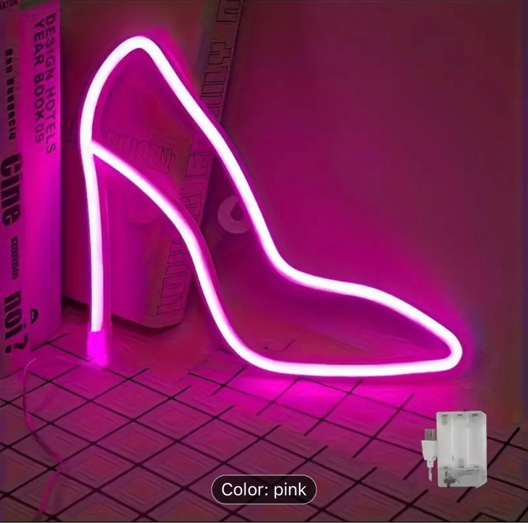 1pc Pink High Heel Neon Sign, USB, Battery Operated With Hook, Led ...