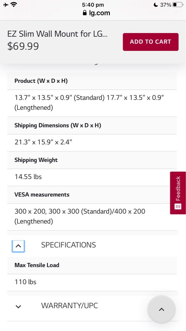 全新 LG 原裝 韓國製造 電視 超薄 掛牆架 EZ Slim TV wall mount (Made in Korea) Model ...