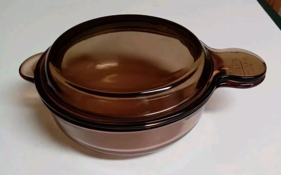 Authentic Vintage Pyrex Visions Round Shape Thick Glass Amber Heat n ...