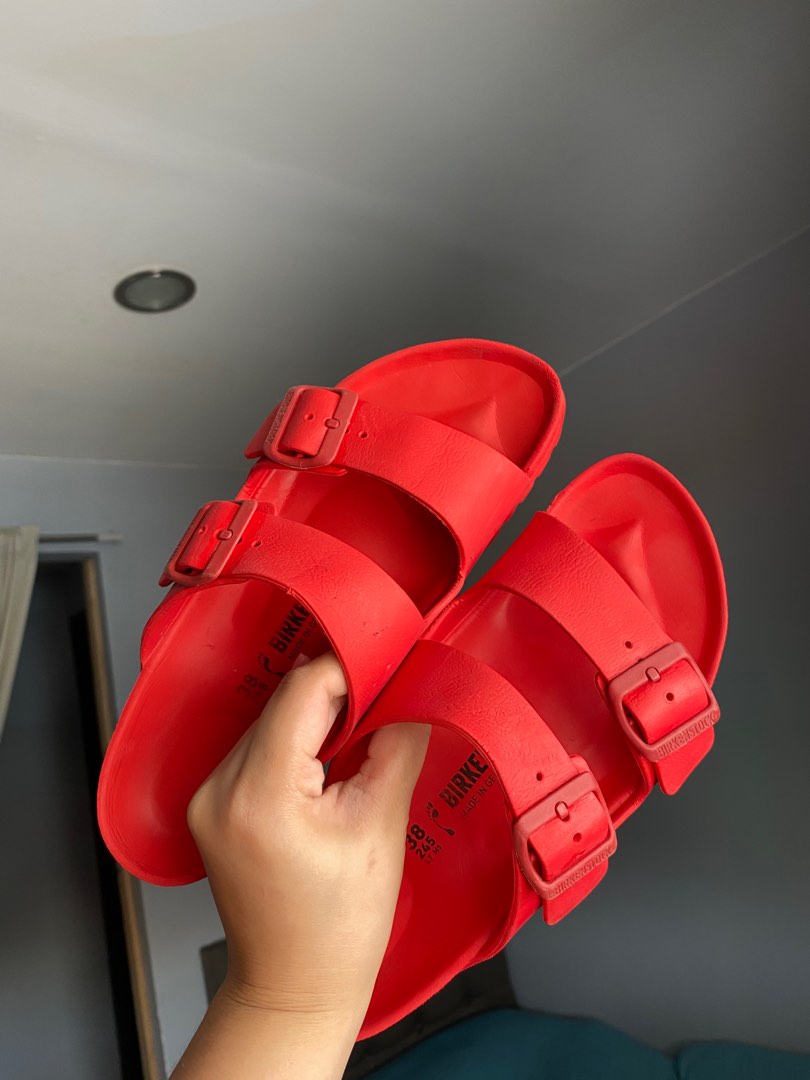 Birkenstock red, Women's Fashion, Footwear, Slippers and slides on ...