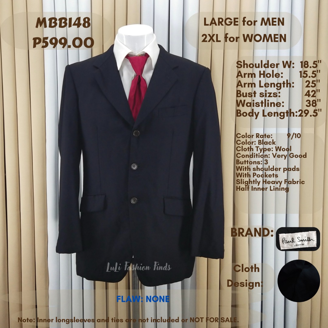 Black Formal Wool Blazer Coat Suit for Men / Preloved Blazer for Women ...