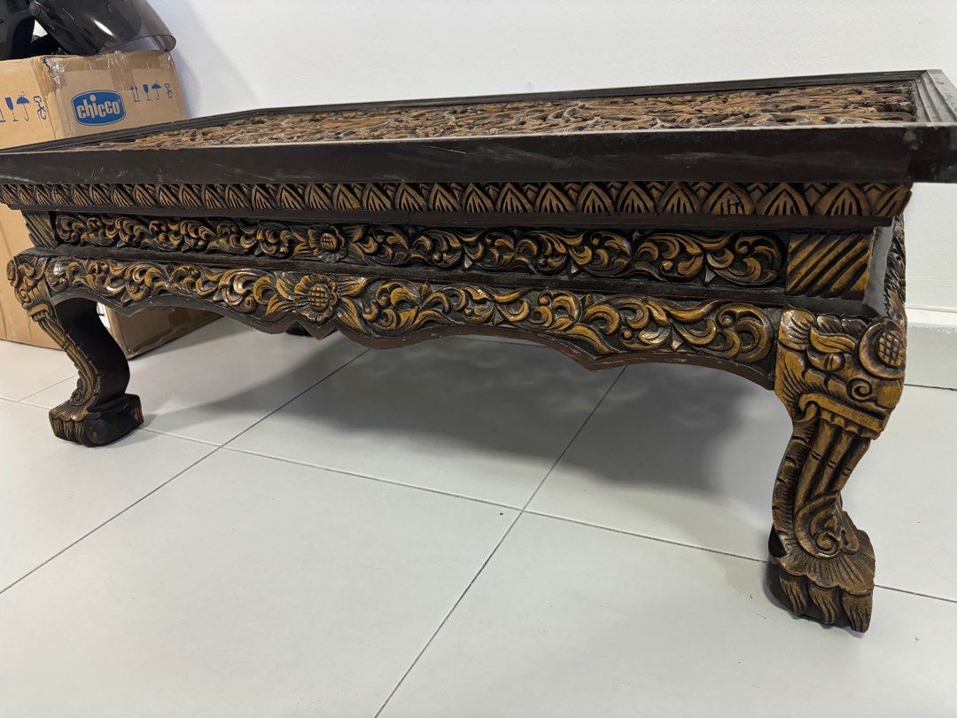 classic vintage antique carved wooden coffee table meja ukiran antik ...