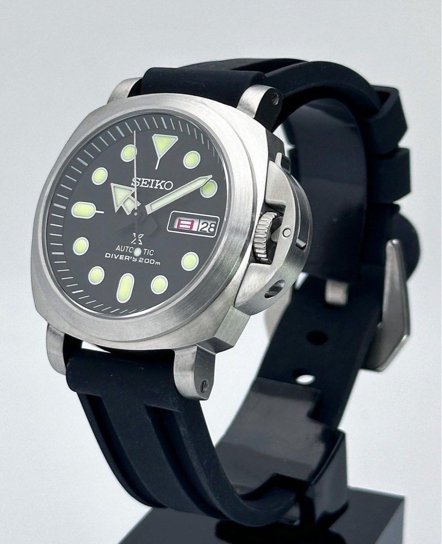 Custom Seiko Mod 40mm PAM Black Day-Date Submersible w/ Sapphire Glass ...