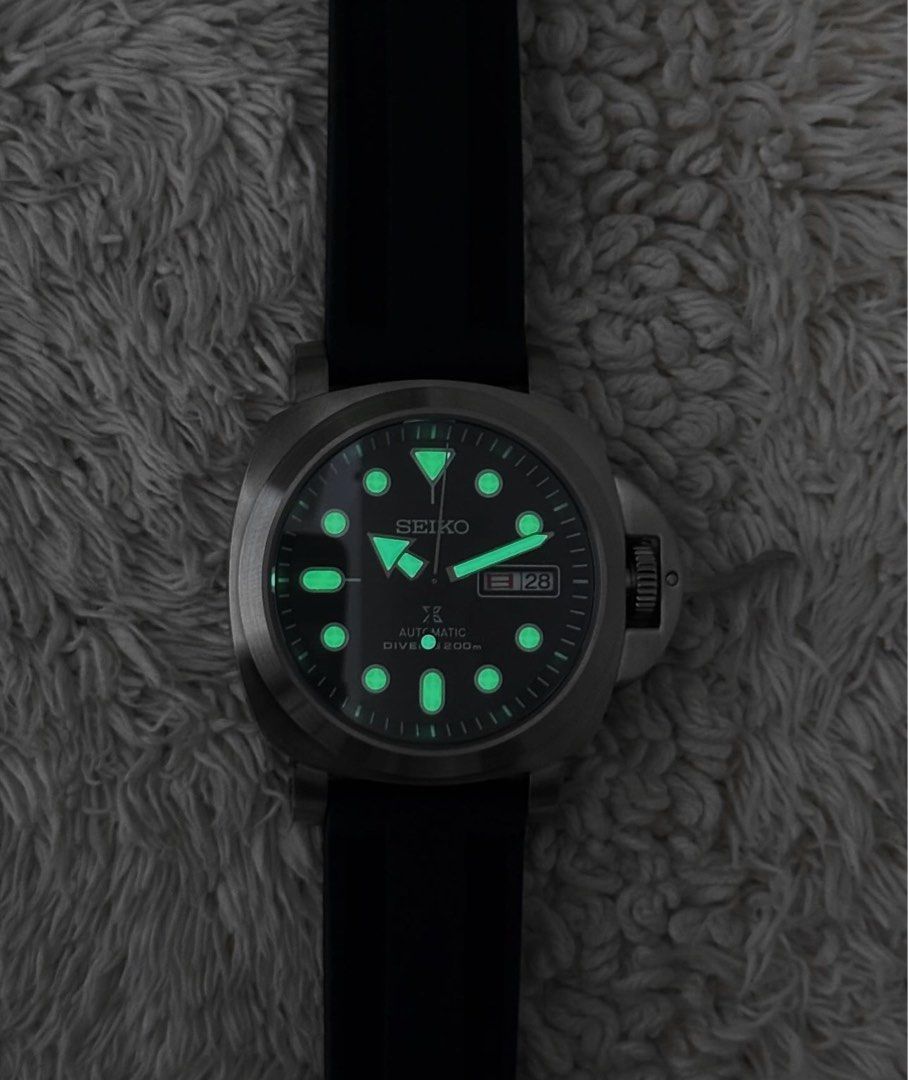 Custom Seiko Mod 40mm PAM Black Day-Date Submersible w/ Sapphire Glass ...