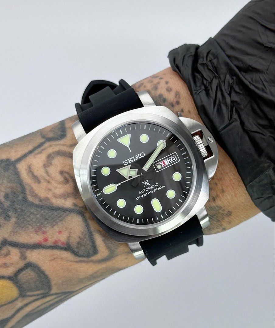 Custom Seiko Mod 40mm PAM Black Day-Date Submersible w/ Sapphire Glass ...