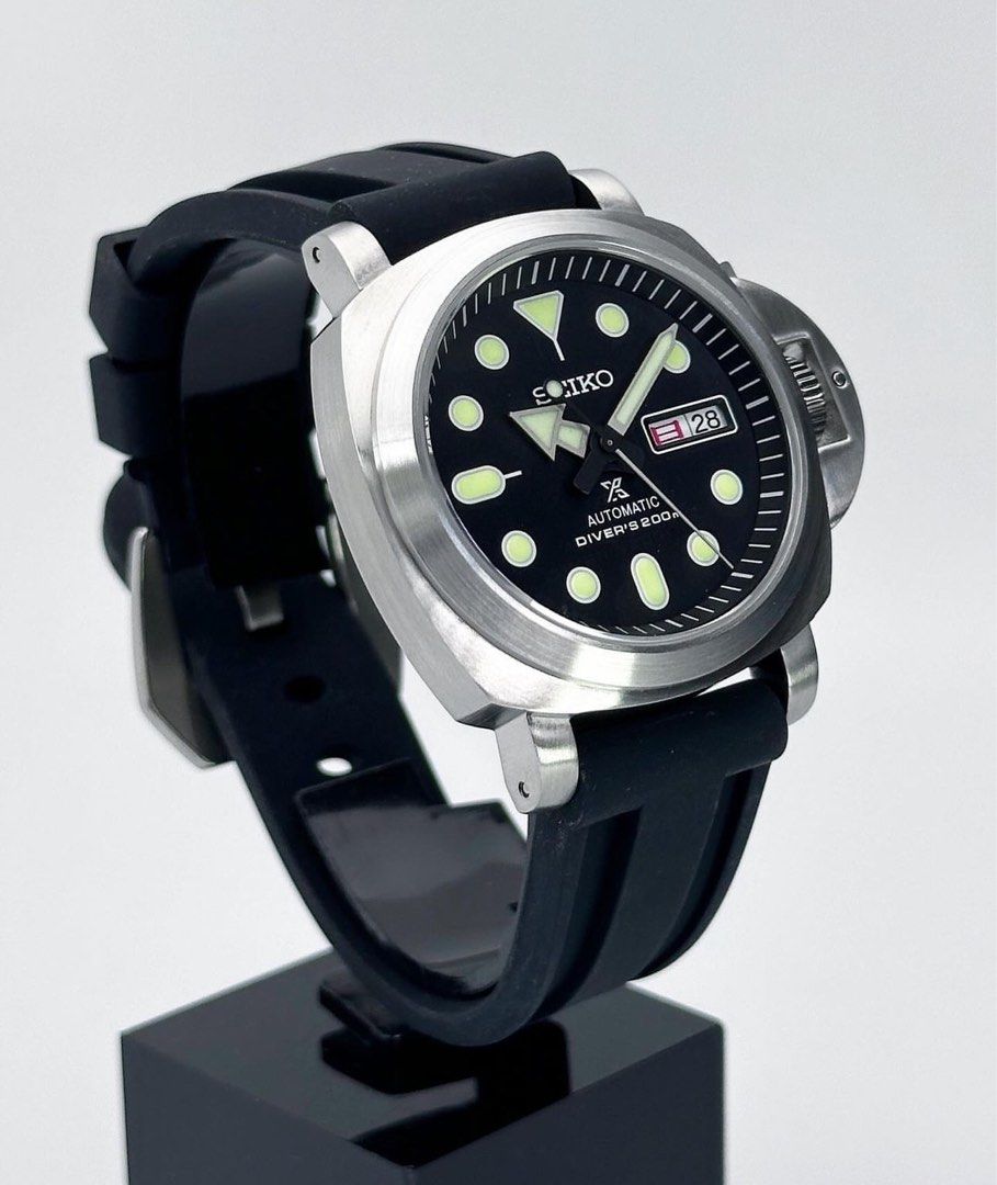 Custom Seiko Mod 40mm PAM Black Day-Date Submersible w/ Sapphire Glass ...