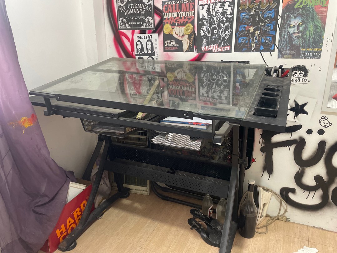 Glass top drafting table, Furniture & Home Living, Furniture, Tables ...