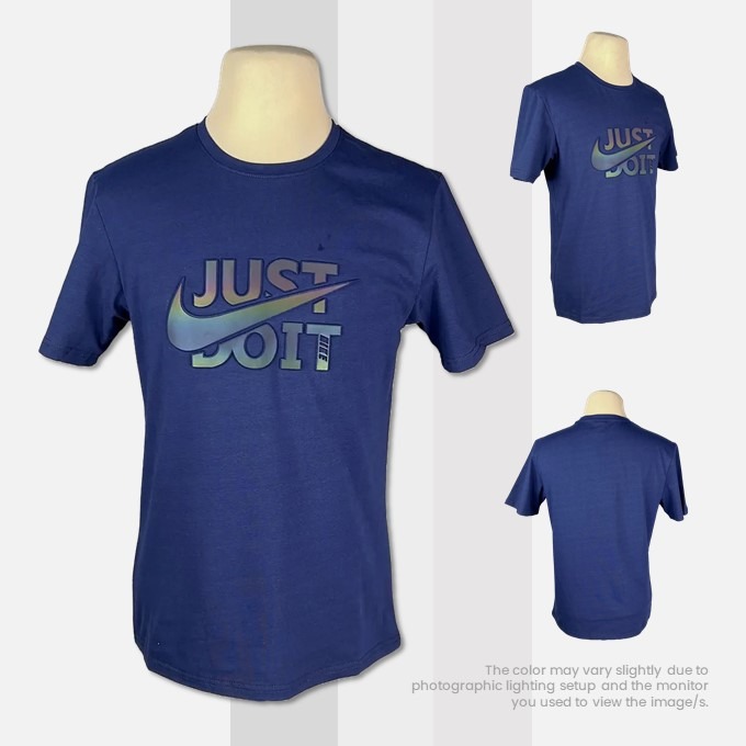 Nike Blue Round Neck Shirt with Embossed Semi-Reflecting Purple Chrome ...