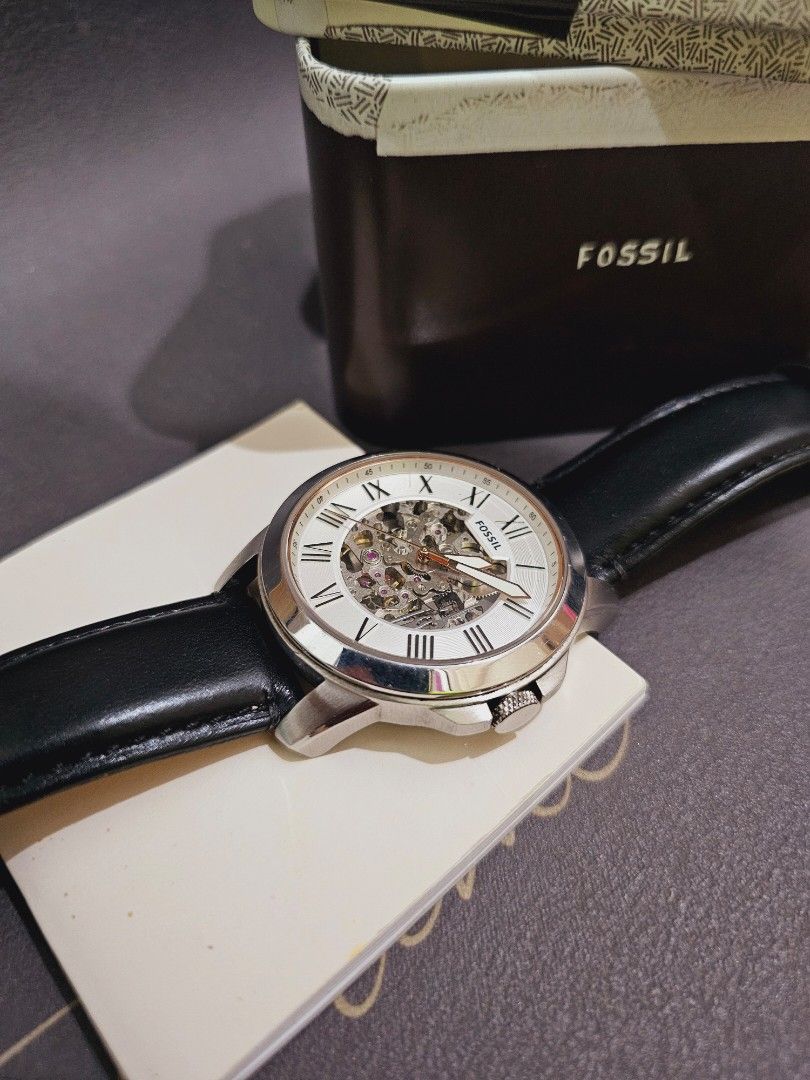 ORIGINAL FOSSIL GRAND AUTOMATIC WHITE DIAL BLACK LEATHER ME3101, Men's ...
