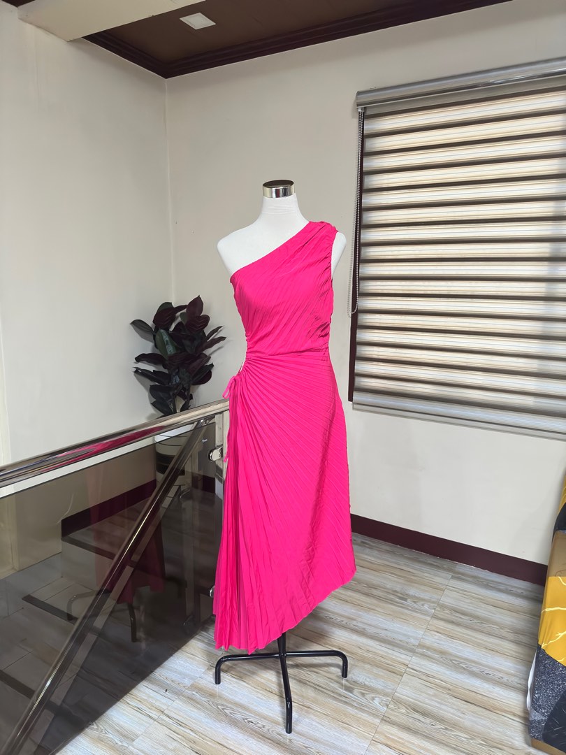 Shein Sexy Side Waist Cut Out Barbie Pink Fuschia Pink Pleated Dress ...