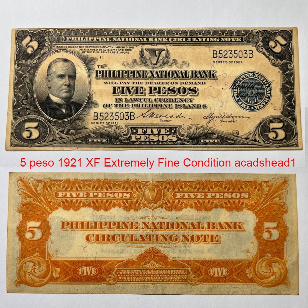 [XF] 5 pesos 1921 Philippine National Bank PNB Banknote old money ...