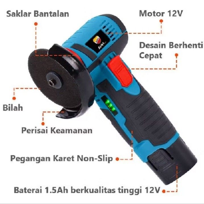 AHH Mini Angle Grinder Cordless Mesin Gerinda Tangan 12V, Desain ...