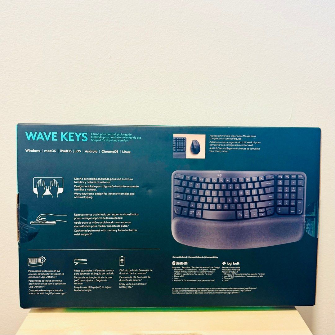 Brand New Logitech Wave Keys Ergonomic Wireless Bluetooth Keyboard Customizable Keys Cushioned
