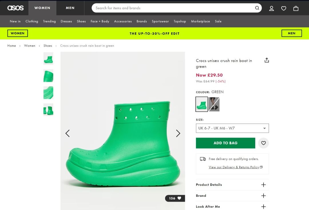 CROCS Crush Rain Boots - Green - Unisex - US M8 W10, Women's Fashion ...