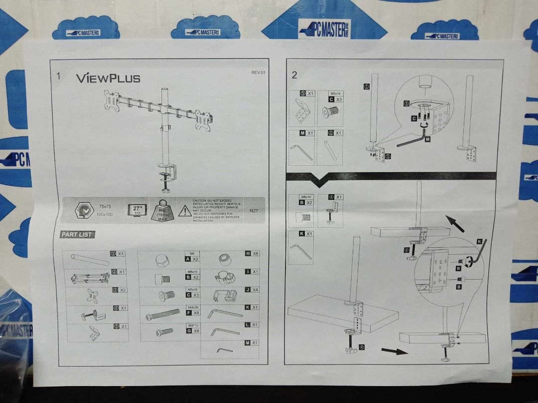 Dual Monitor Bracket Viewplus N-27 Single Arm Clamp, Computers & Tech ...