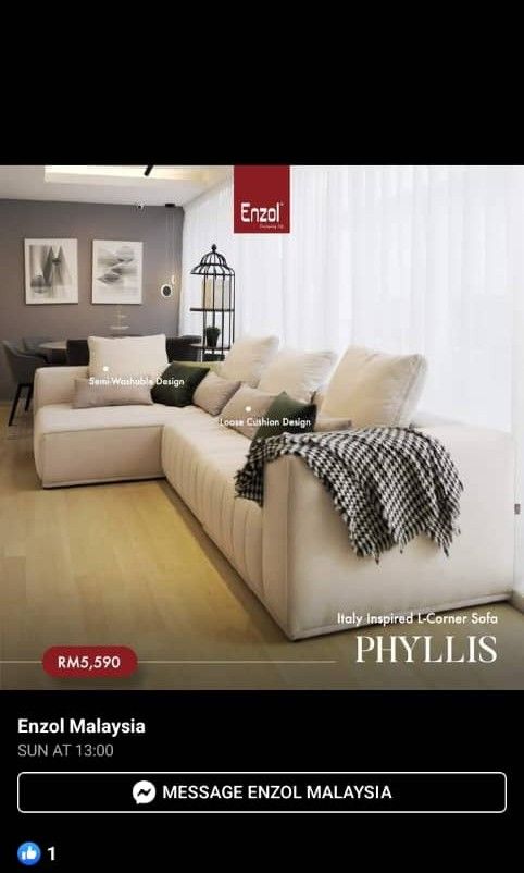 Enzol L shape Sofa, Furniture & Home Living, Furniture, Sofas on Carousell