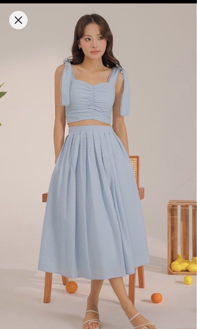 Fayth baby blue dotted two piece set, Women's Fashion, Dresses & Sets ...