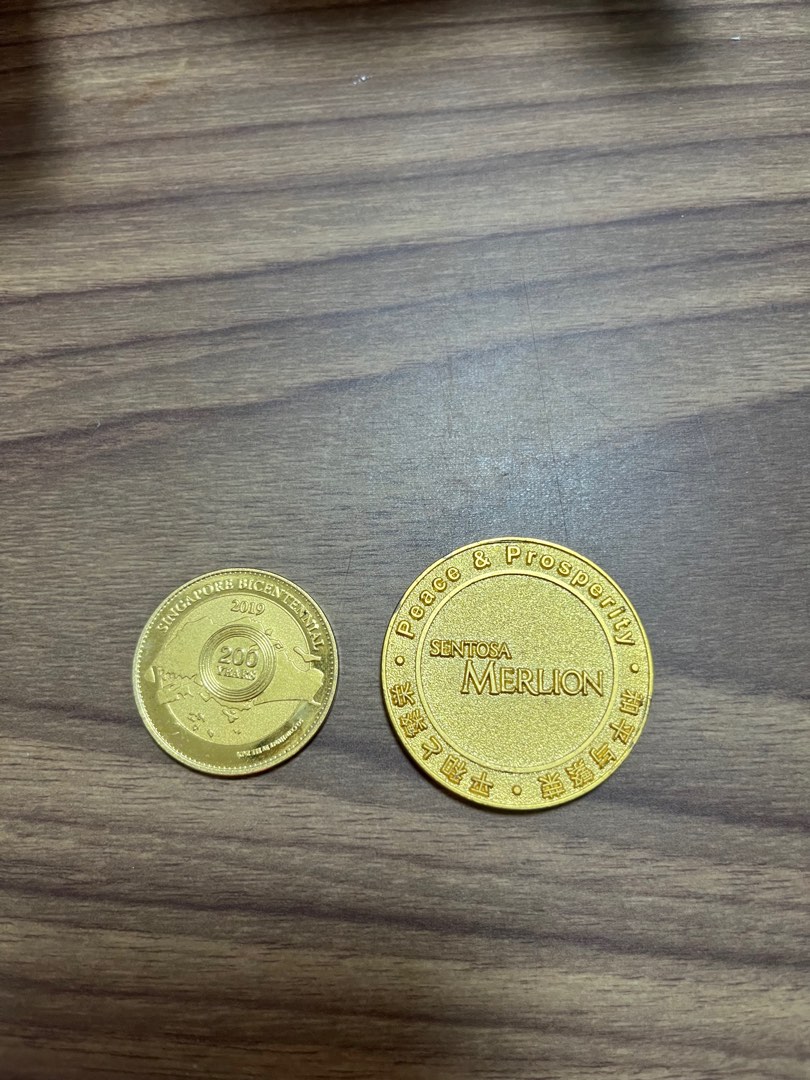 Merlion coin and Singapore bicentennial coin 200 years sentosa, Hobbies ...