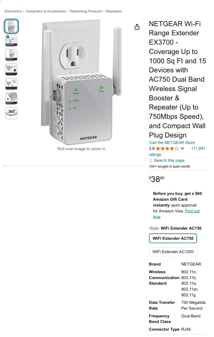 Netgear AC750 Wifi Range Extender, Computers & Tech, Office & Business ...