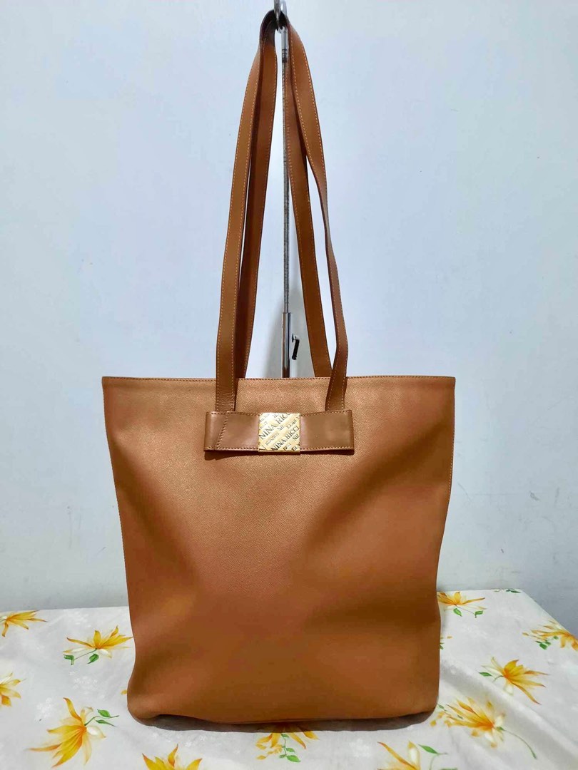 NINA RICCI tan brown leather classic tote shoulder bag, Luxury, Bags ...