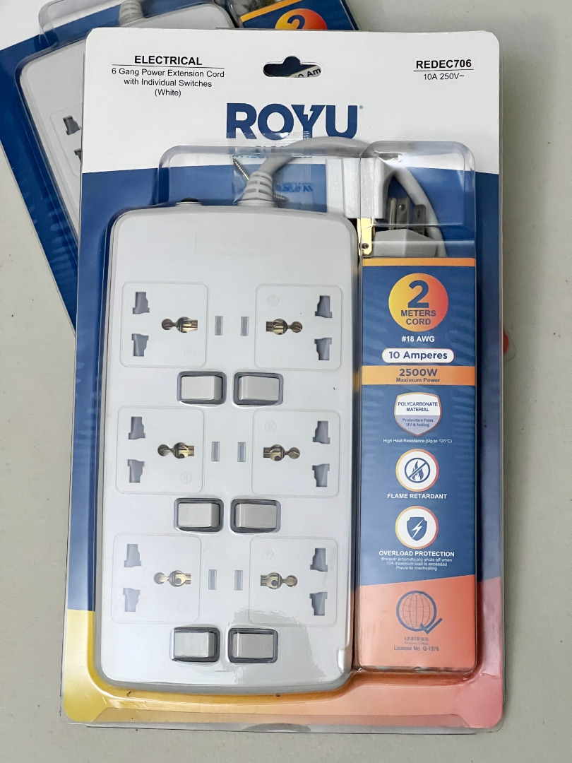 Royu 6 Gang Extension Cord Universal Socket Power Strip with Individual ...