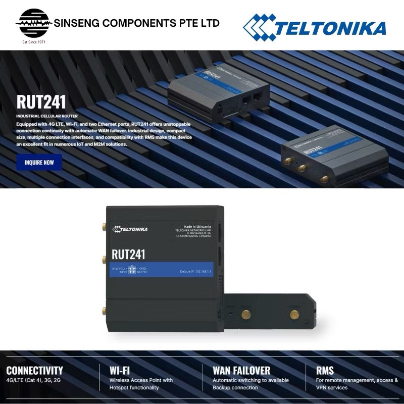 Teltonika RUT241 Sim Card Router Industrial 4G/LTE (Cat4) Router - 2 ...