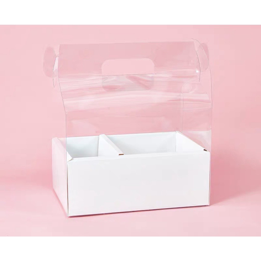 Transparent Acetate Flower Mini Cake Gift Gable Box With Divider Handle ...