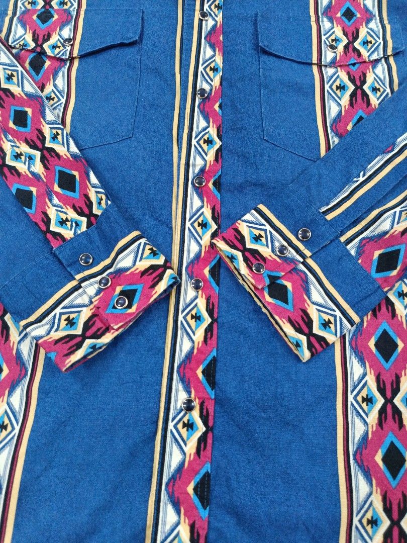 VINTAGE WRANGLER AZTEC WESTERN SHIRT, Men's Fashion, Tops & Sets ...