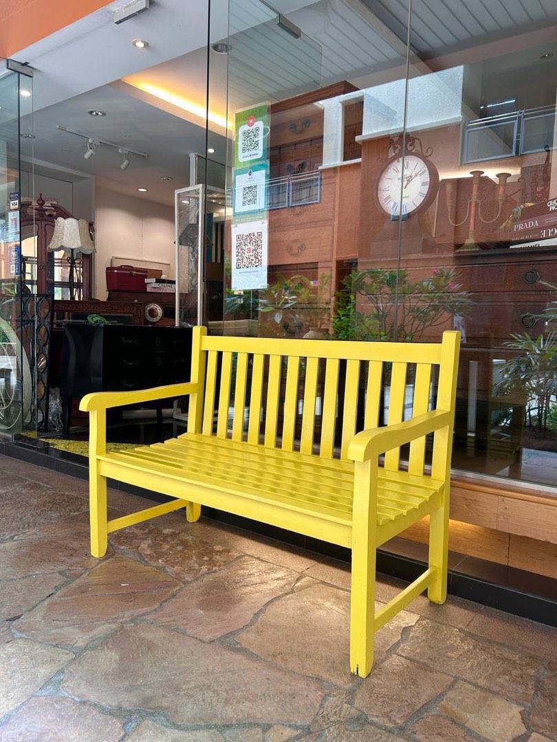 YELLOW repainted Solid WOODEN Garden Bench, Furniture & Home Living ...