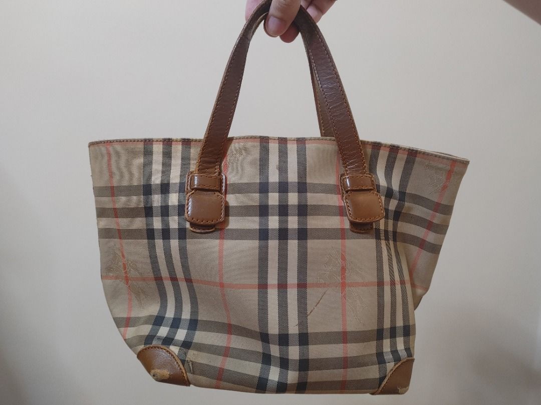 Burberry Nova Check Pattern Logo Embossed Tote Bag (Vintage), Luxury ...
