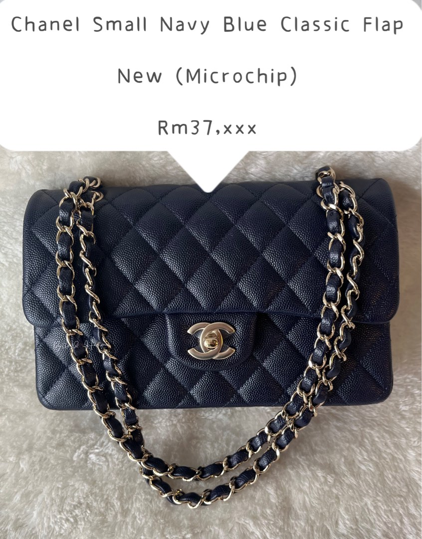 Chanel Small Classic Navy Blue Flap, Luxury, Bags & Wallets on Carousell