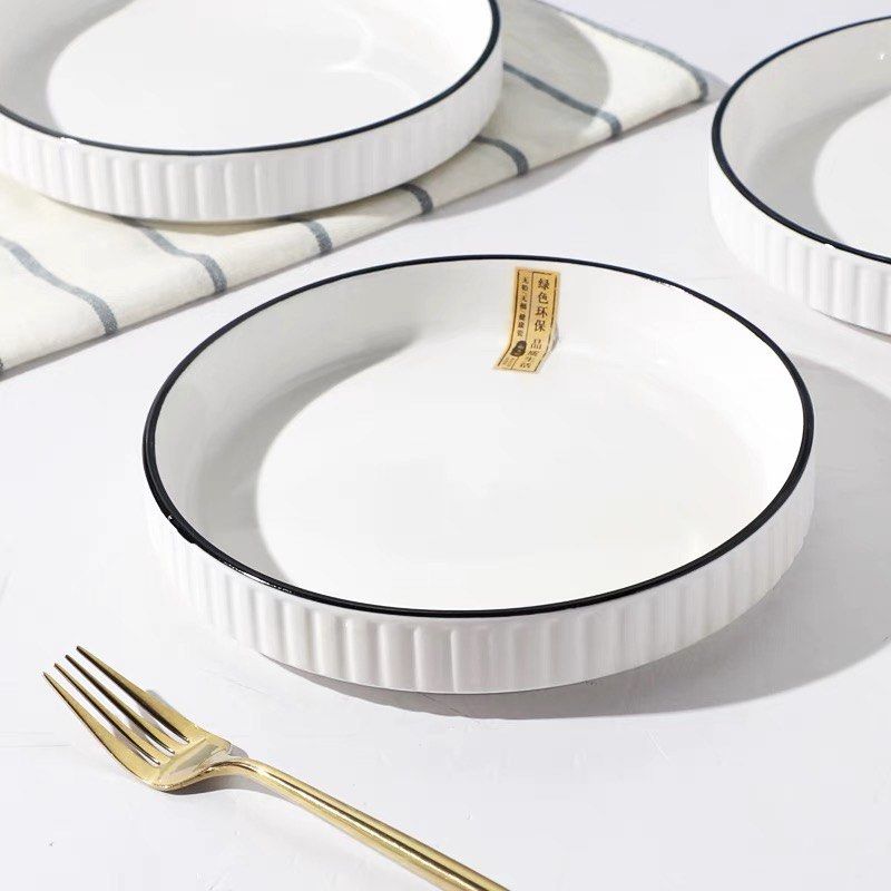 Nordic Premium Ceramic Plate Vertical Lines Aesthetic Dinnerware ...