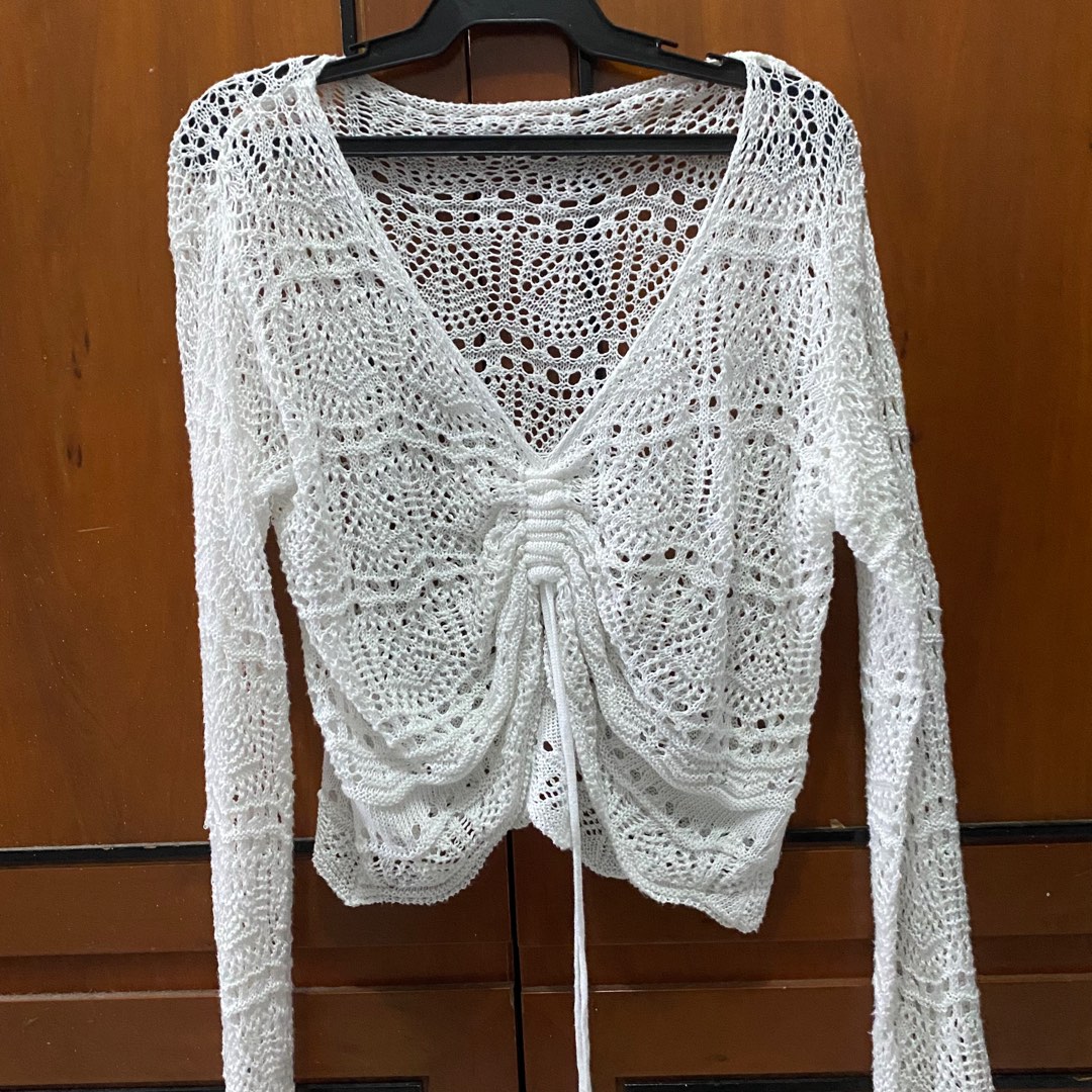 Coquette butterly white top cover up, Women's Fashion, Tops ...