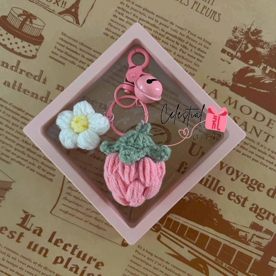 Crocheted Sunflower or Strawberry Keychain, top up for Microfiber Bear ...