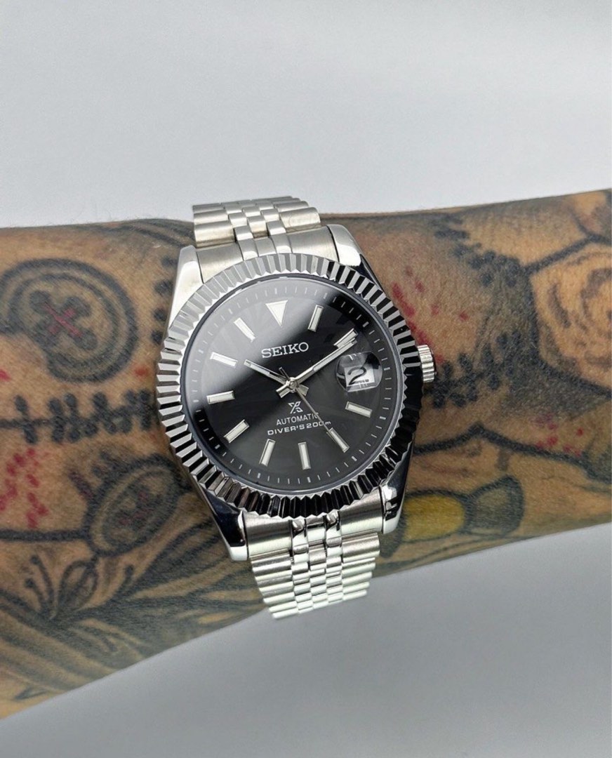 Custom Seiko Mod 41mm Black Palm Motif Datejust Automatic Watch, Men's ...