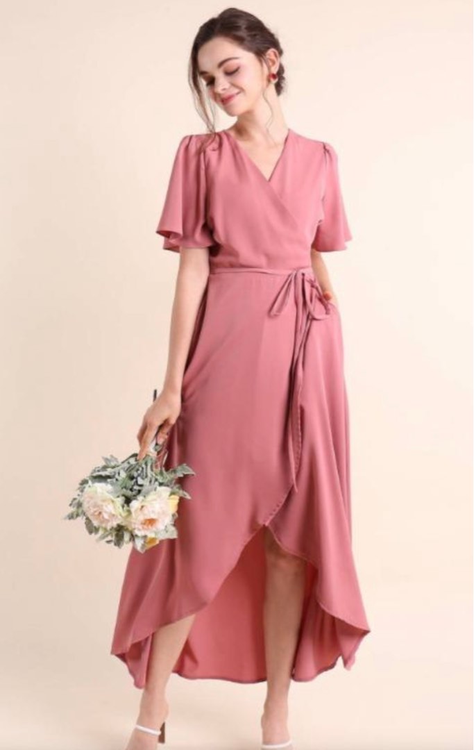 MADEBYNM AUBRIANNE RUFFLED WRAP-TIE MAXI DRESS IN ROSEWOOD, Women's ...