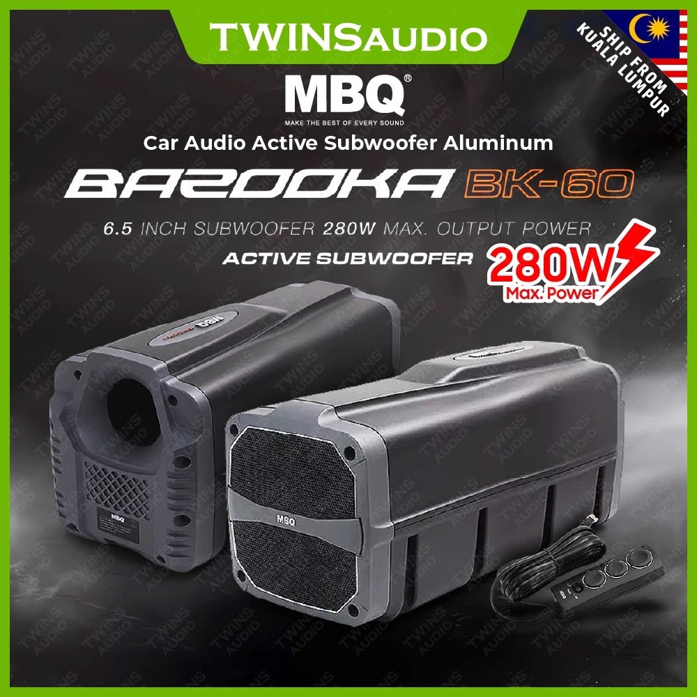 MBQ BK-60 Bazooka Car Audio Active Subwoofer Aluminum Bass Tube Sub ...