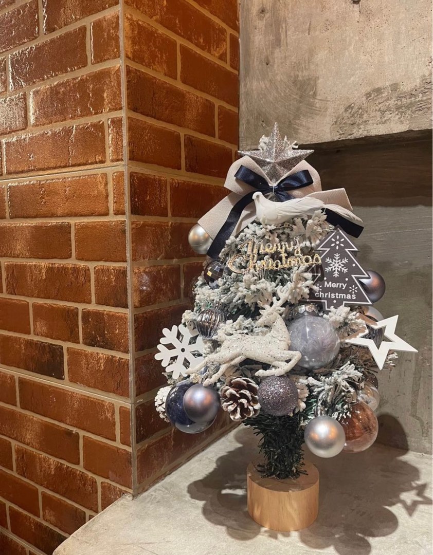 Mini Christmas Tree Navy Blue Silver Snow Tree premium, Furniture ...