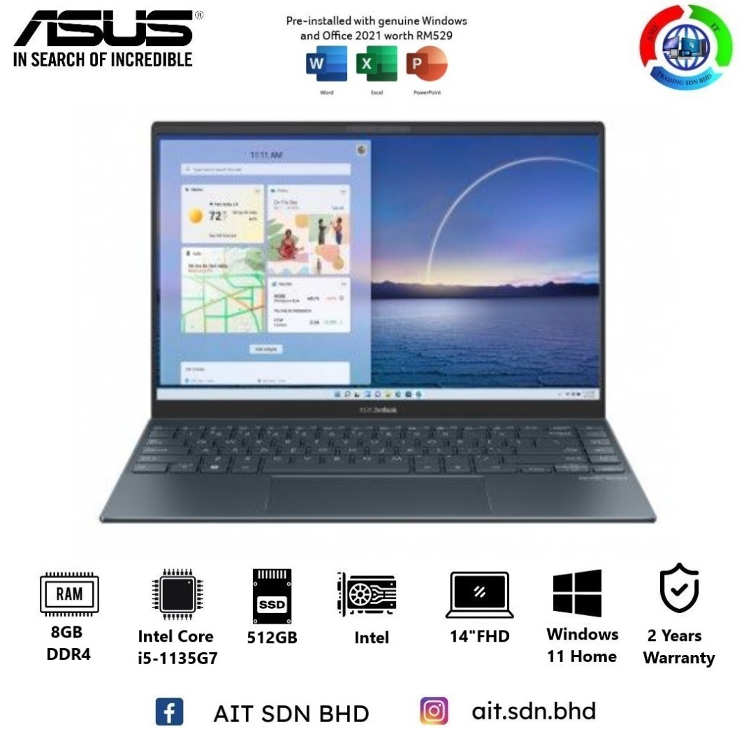 sus ZenBook UX425E-AKI839WS 14"FHD Laptop Intel® Core™ i5-1135G7 8GB ...
