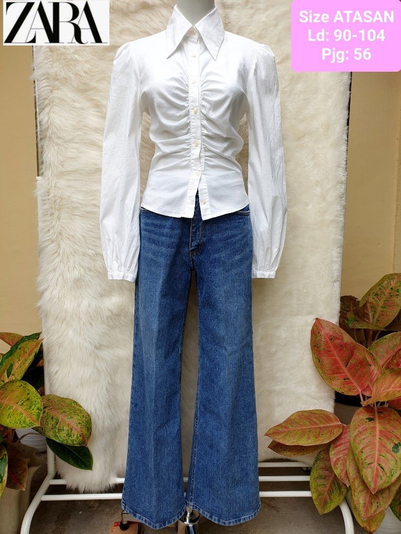 TRY ON ZARA WOMAN Puff Longsleeve Atasan Kemeja Putih Lengan Panjang Wanita, Fesyen Wanita ...