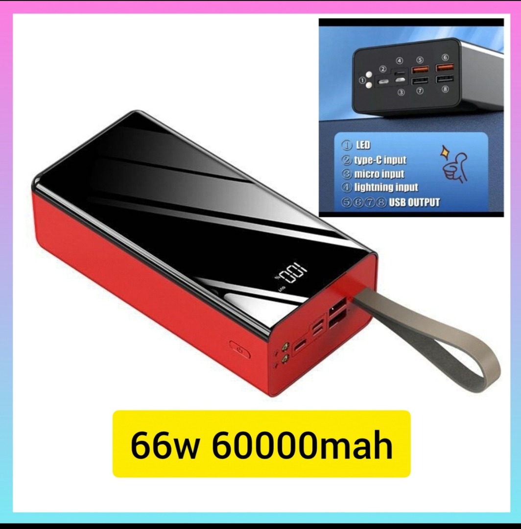 60000mAh 66W Power Bank PD Super Fast Charging 2 Output 2 Input LED ...