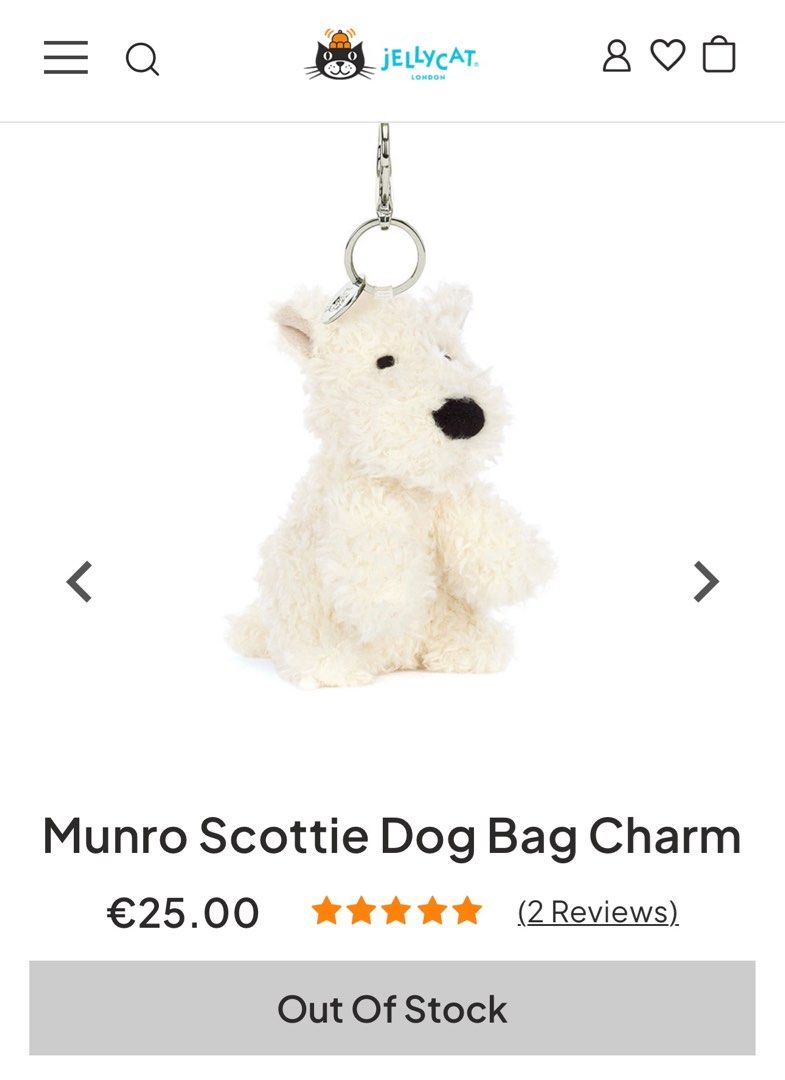 [代購] jellycat Munro Scottie Dog Bag Charm, 興趣及遊戲, 玩具 & 遊戲類 - Carousell