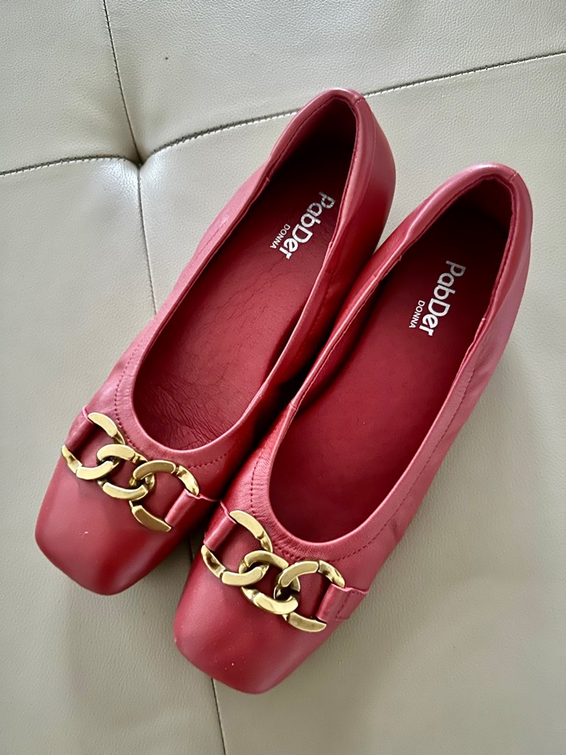 Authentic Pabder Metallic Chain Square Toe Flats, Women's Fashion ...