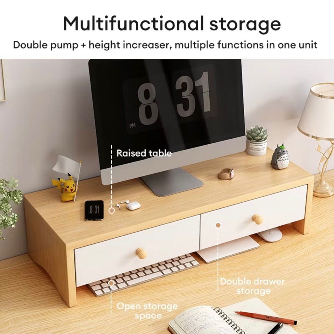 Computer Monitor Stand With Drawer Ergonomic Wooden Desktop Monitor ...