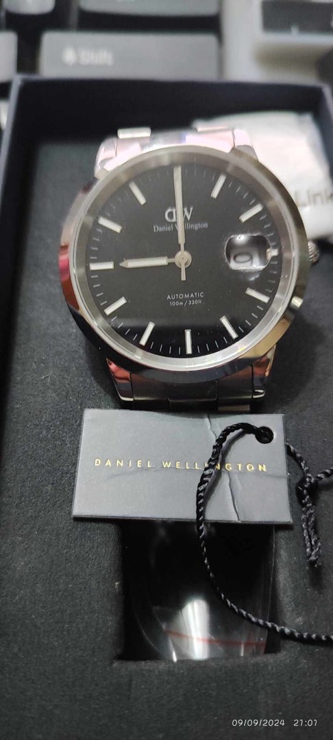 Daniel Wellington Iconic Link Automatic Watch 40mm Silver Black Dial Watch for Men, Luxury ...