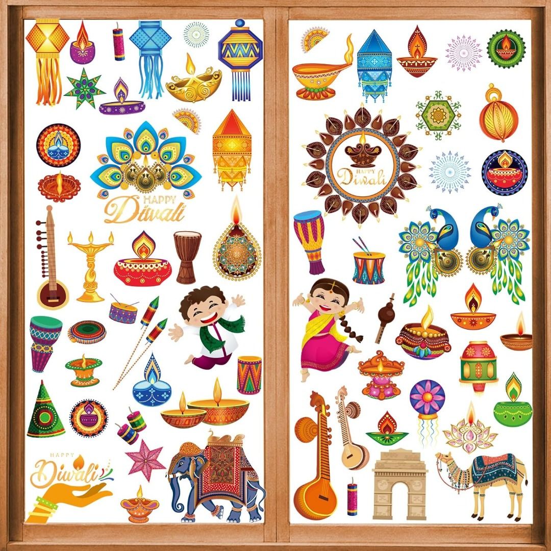 Deepavali Glass Window Decals Happy Diwali Window Clings Stickers ...