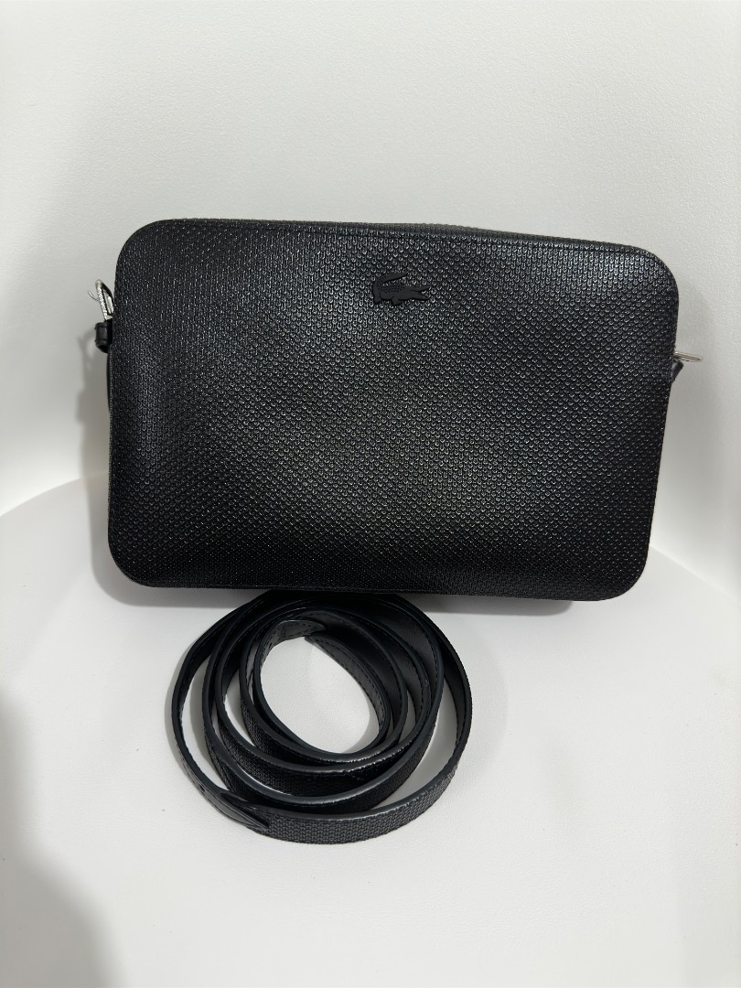 Lacoste Chantaco Leather Small Crossbody Bag Noir, Women's Fashion ...